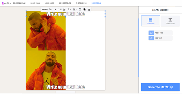 DevFlips Meme Maker - Free Online Meme Creating Tool